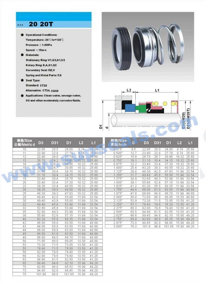 John Crane Type 2 Mechanical Seal 3 Inch pressure less 1bar Elastomer Bellow Mechanical Seal