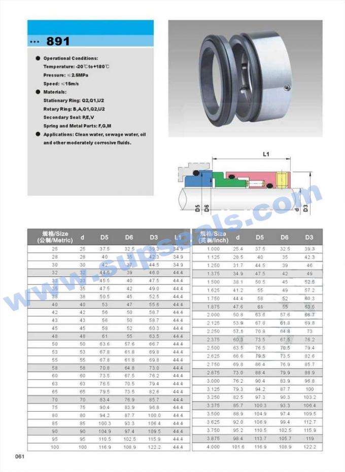 Chesterton 891 Spring Mechanical Seal 25mm Screw Pump Mechanical Seal